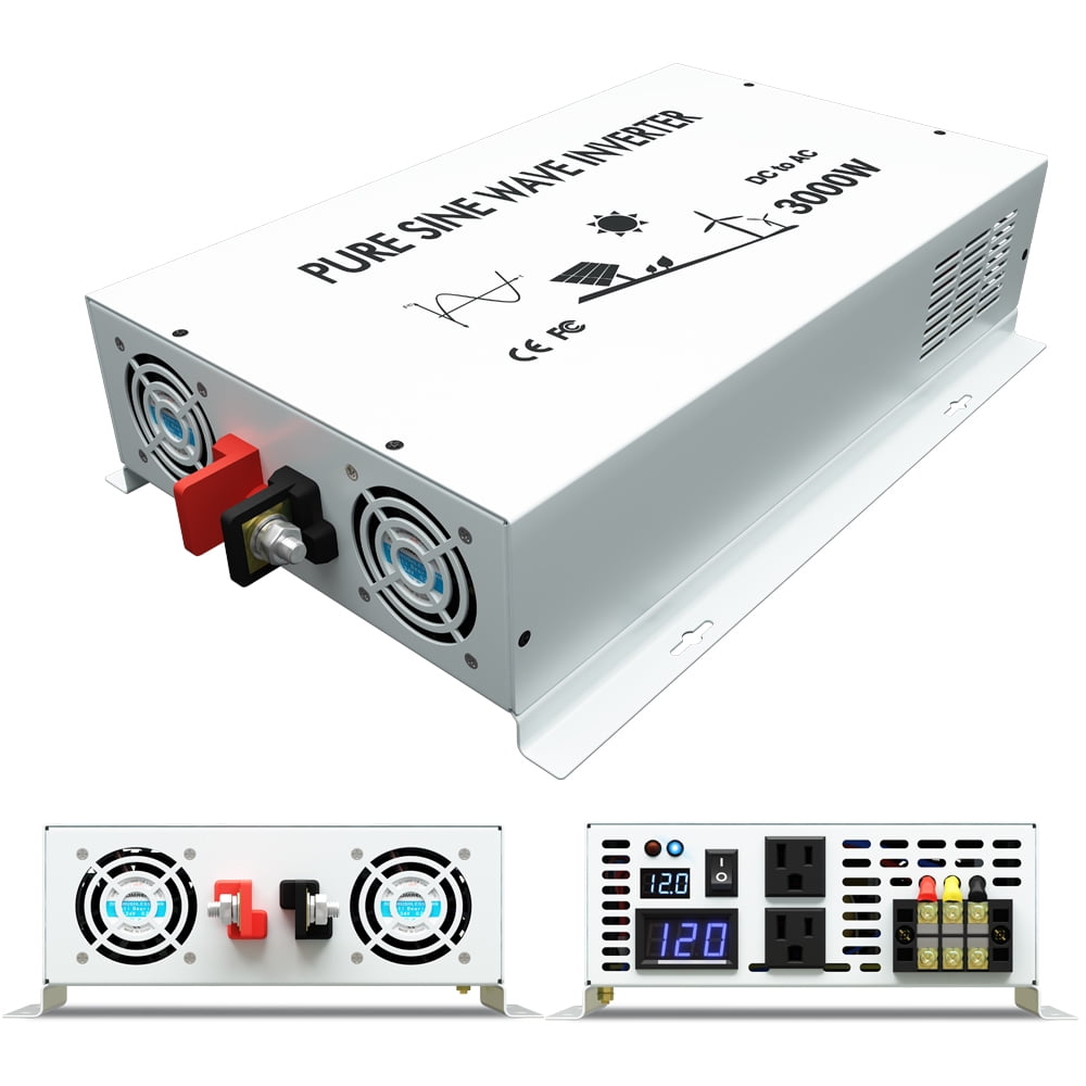 WZRELB Pure Sine Wave 12V 3000W Continuous 6000W Surge Power Inverter ...