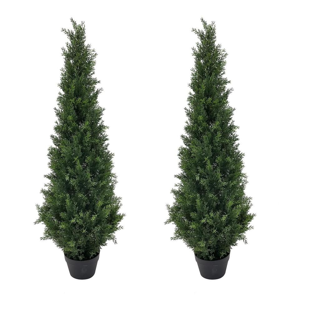 WZTO 2PCS 4FT Outdoors Potted Fake Cypress Trees Faux Evergreen Plants ...