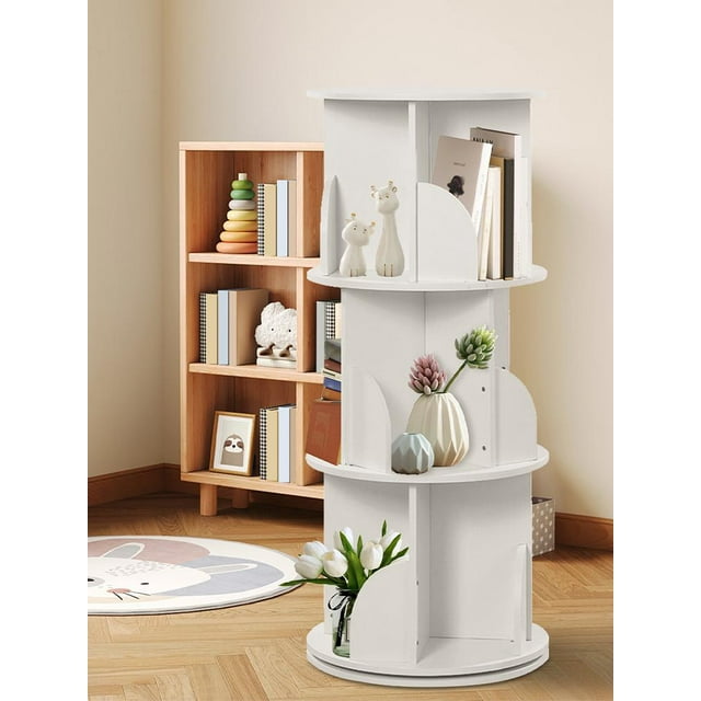WZTO 3 Tier Small Rotating Bookshelf, Revolving Bookcase 360 Display ...
