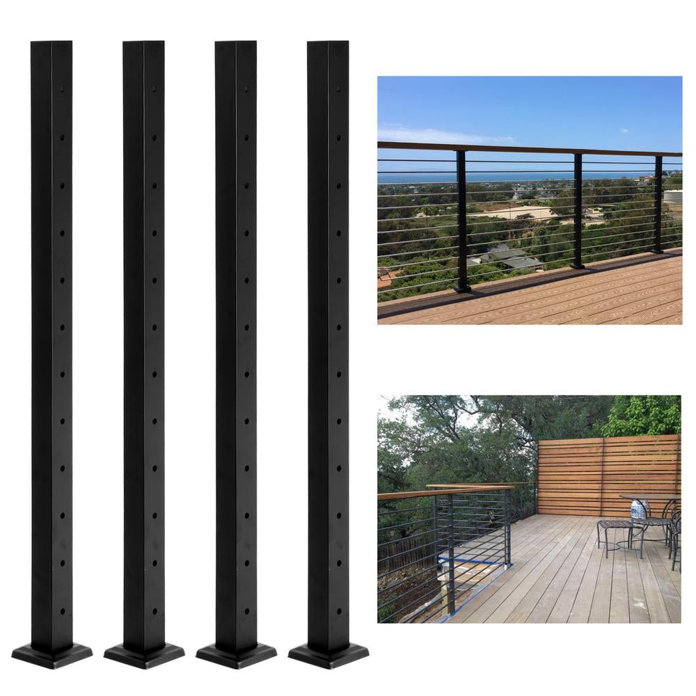WZTO 4Pack 41" Cable Railing Post Kits, Fixed Top Mount Levels Drilled ...