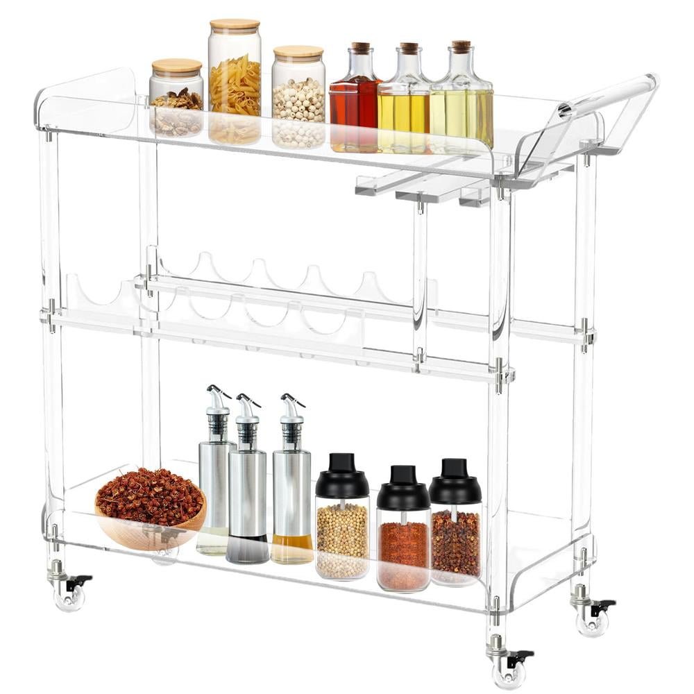 WZTO Acrylic Bar Cart Rolling Beverage Cart Lightweight Rolling Serving ...