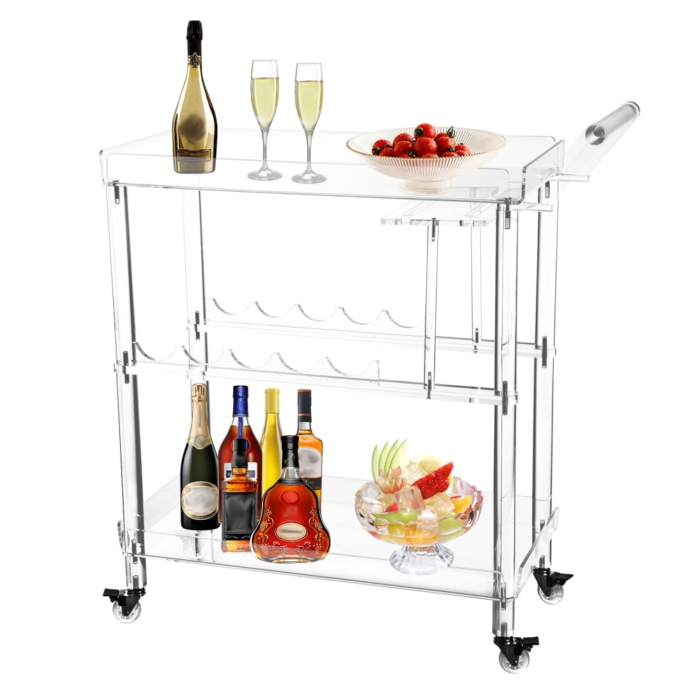 WZTO Acrylic Cart Multifunction Bar Serving Cart 2-Tier Storage Trolley ...