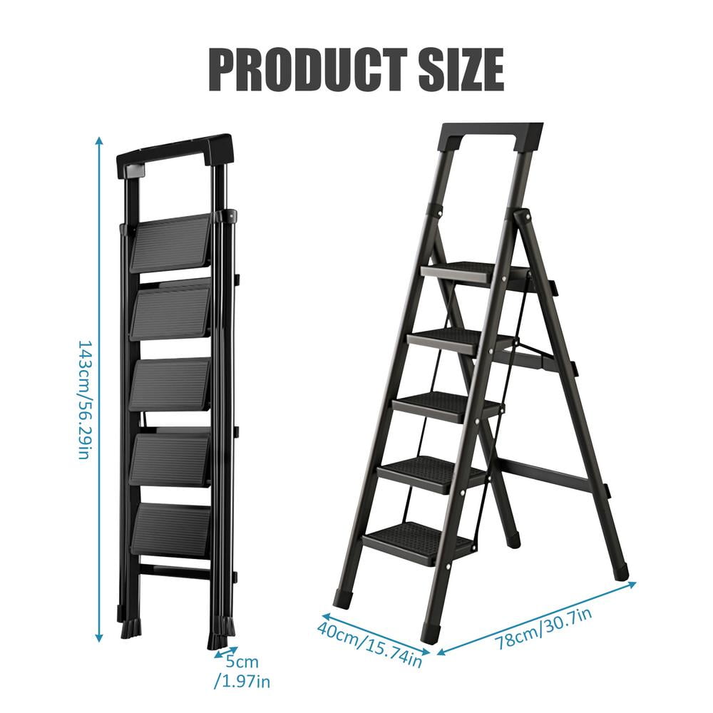 WZTO Foldable Step Ladder Multifunctional Foldable Stool Ladder Black Space Saving Step Stool ...