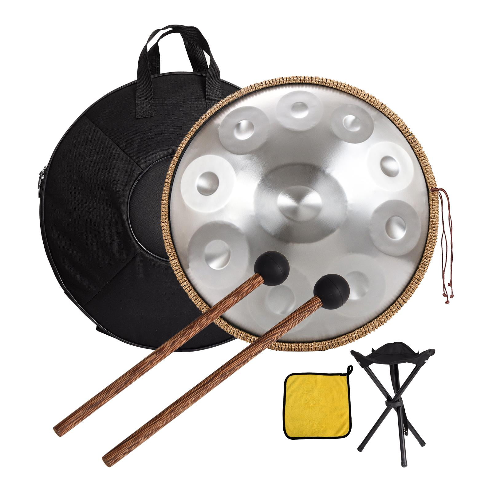 WZTO Handpan Instrument | 22-Inch Steel Handpan | Silver Portable Steel ...