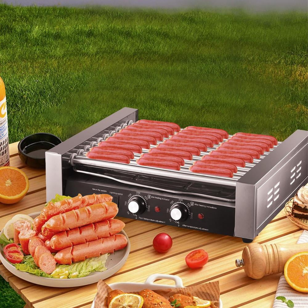WZTO Hot Dog Machine 10 Rollers Sausage Grill Cooker Removable Oil Drip ...