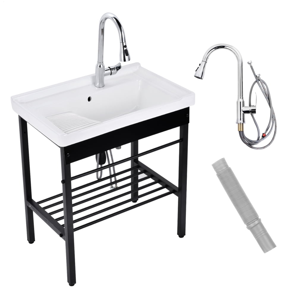 WZTO Laundry Utility Sink Stand Alone Laundry Sink with Cold and Hot ...
