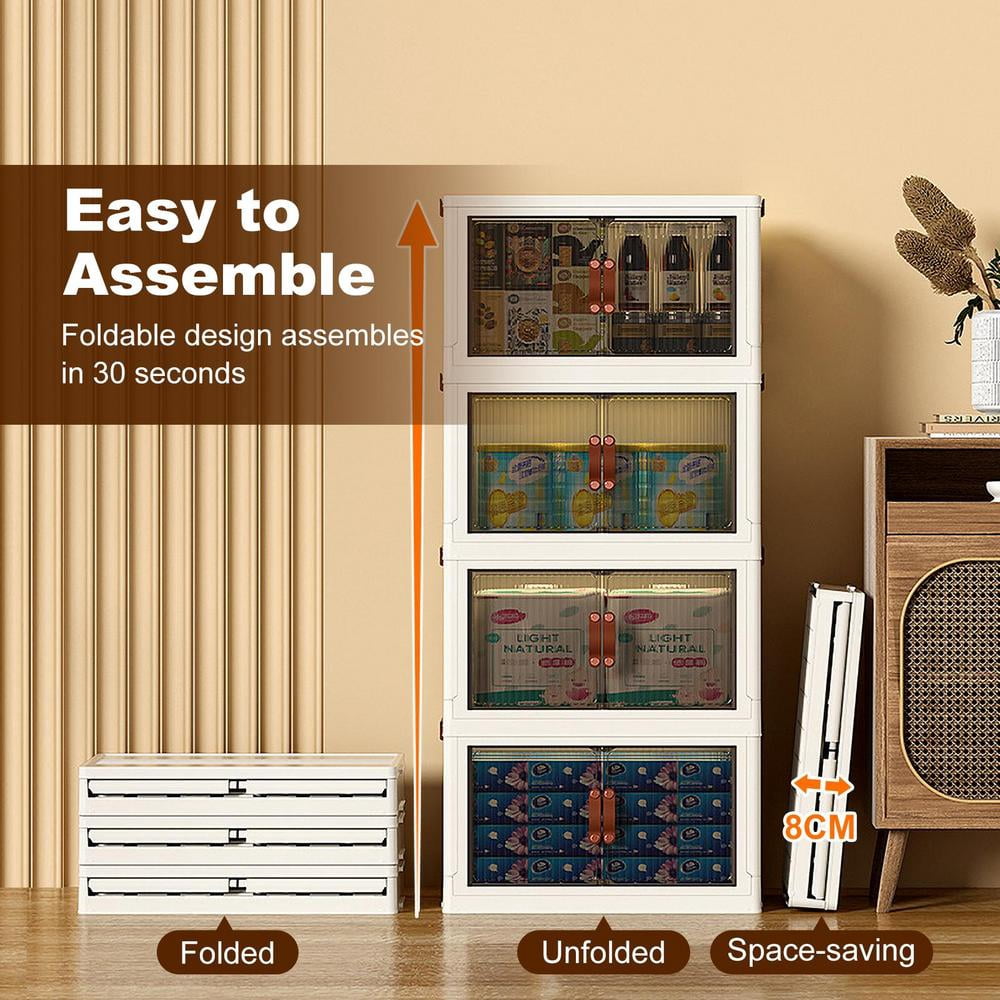 WZTO Stackable Storage Bins with Wheels Folding Closet Organizer 4 ...
