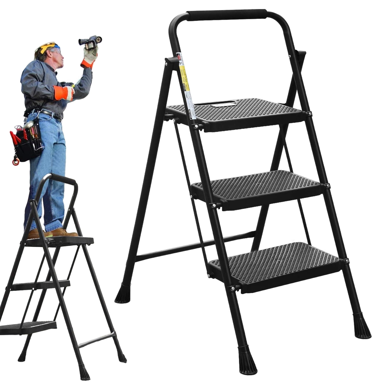 WZTO Step Ladder | Ergonomic Step Stool with Handle, Foldable Ladder ...