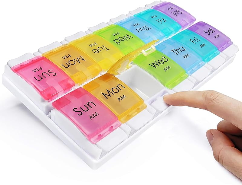 WZW Large Pill Organizer 2 Times a Day, AM PM Pill Box 7 Day, 14 ...