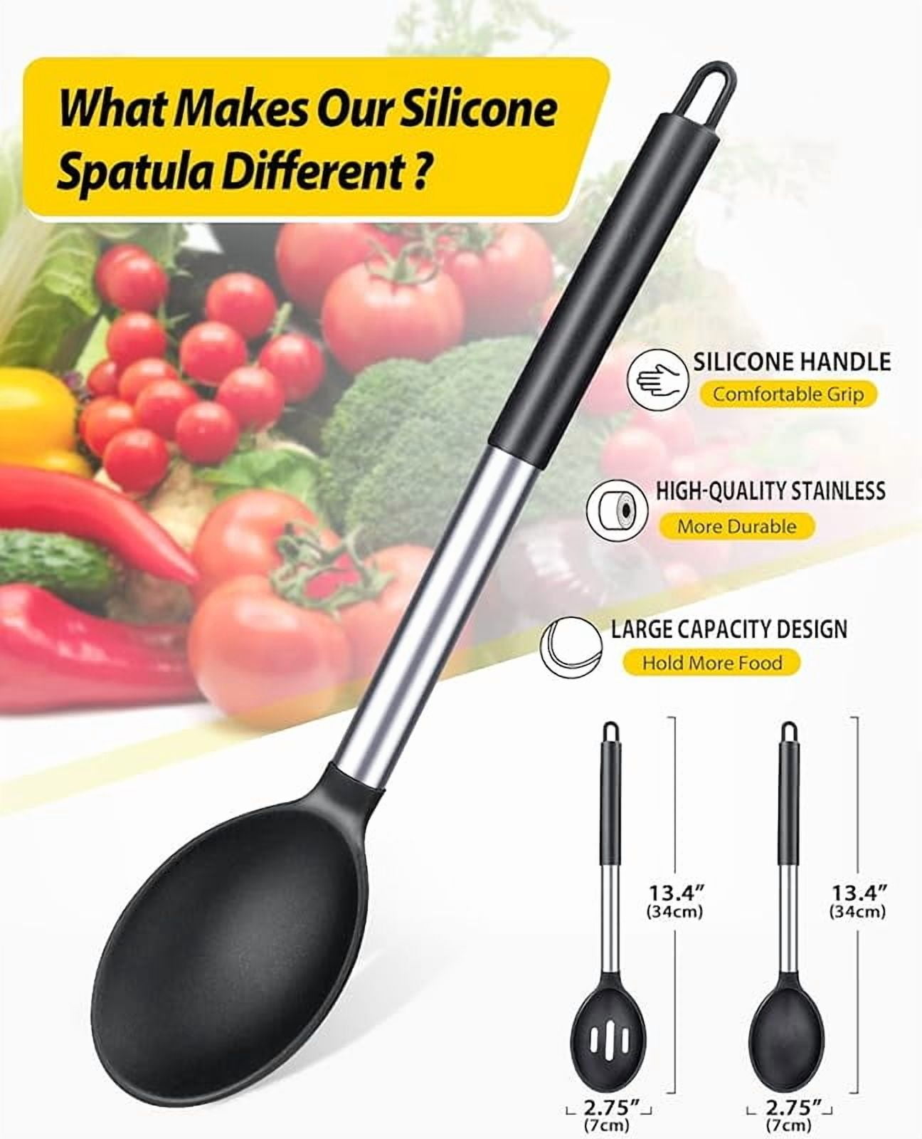 WZW Pack of 2 Large Silicone Cooking Spoons,Non Stick Solid Basting ...
