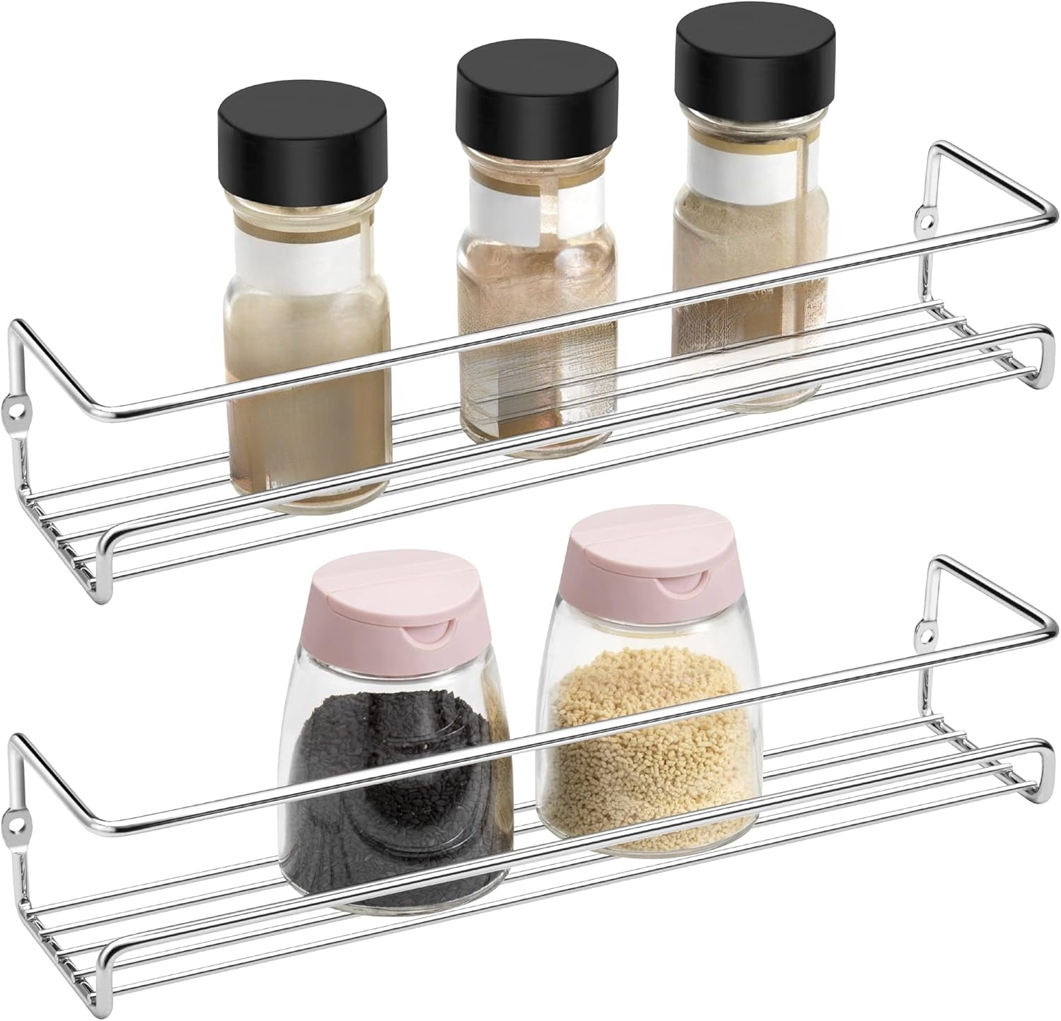 WZW Spice Rack Organiser, 2-Tier Spice Shelf Storage Racks Wall Mounted ...