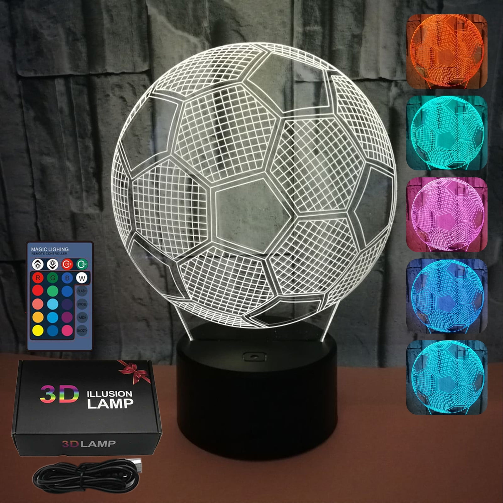 WZXPWT 3D Optical Soccer Night Light with Remote Control, 16 Color ...