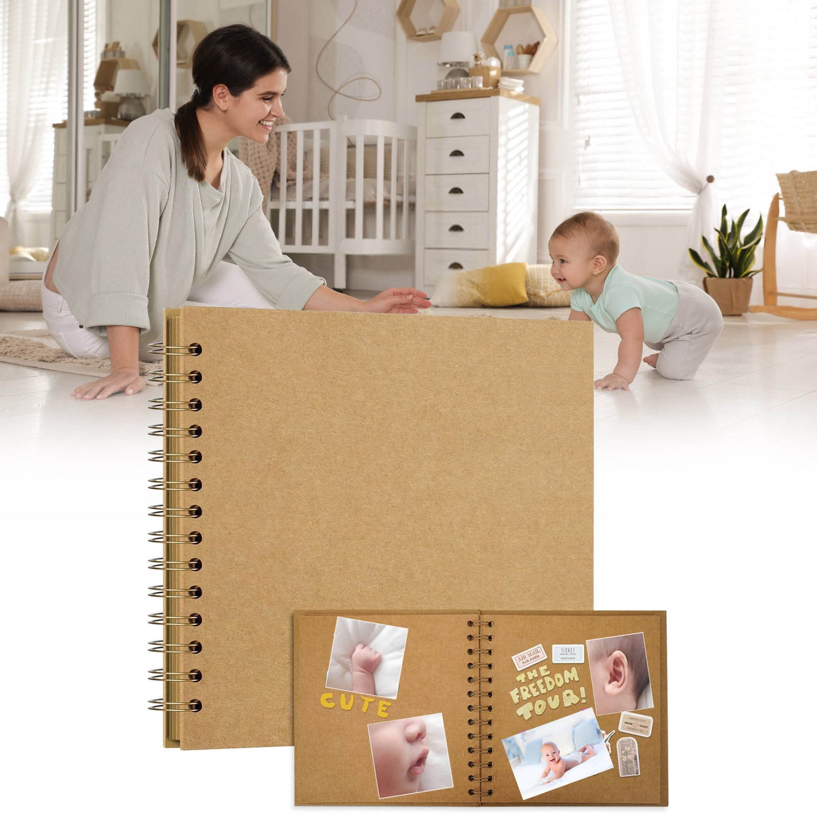 WZXPWT 8"x8" Rotating Scrapbook Album, 40-Page Thick Photo Memory Book ...