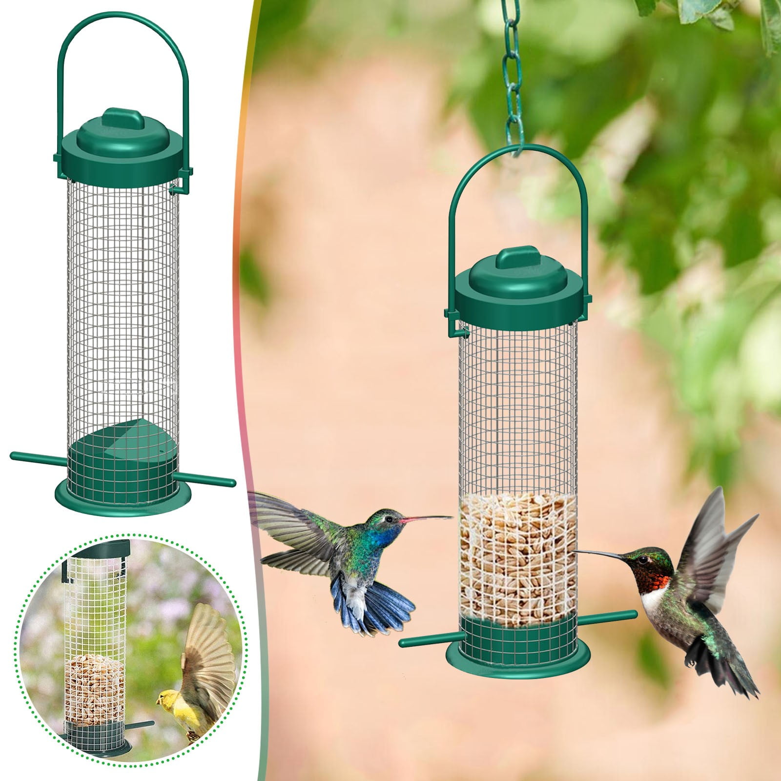 WZXPWT Iron Mesh Bird Feeder, Suspended Automatic Metal Bird Feeder ...
