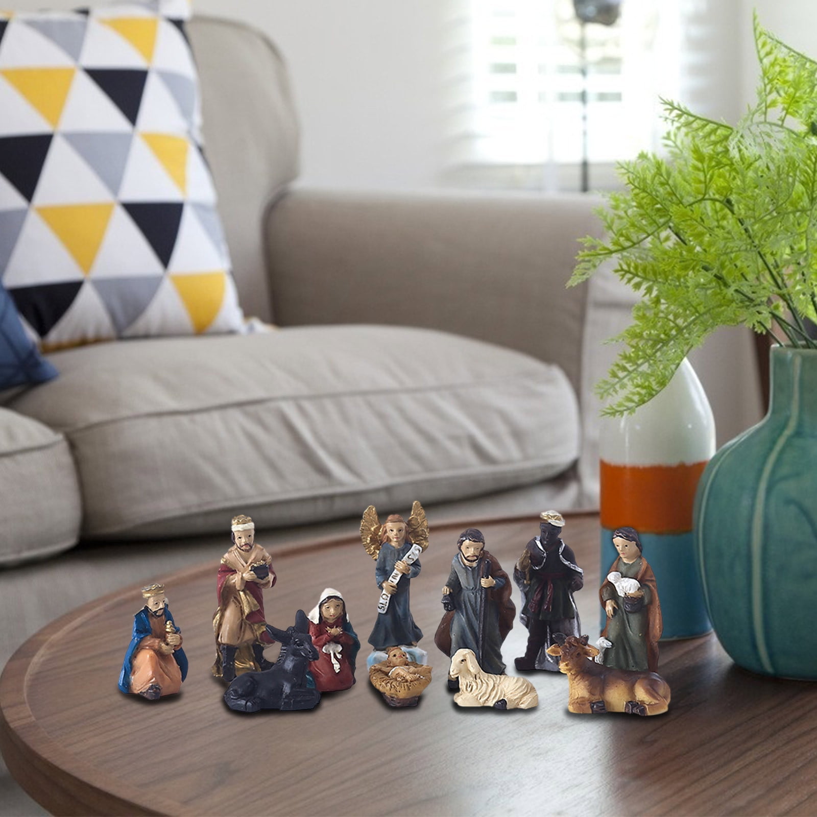 WZXPWT Modern Resin Nativity Set with 11-Piece Carved Figures & 9 ...