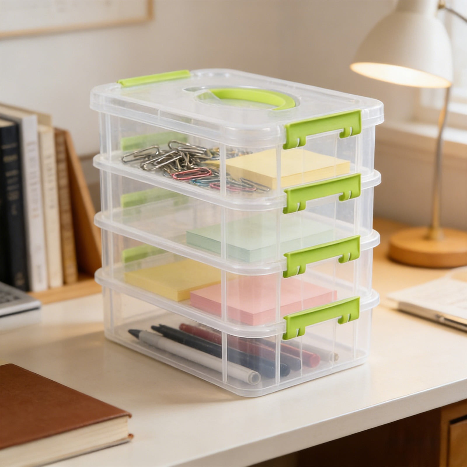 WZXPWT Storage Box, Stackable Desktop Organizer with Handle, Multi ...