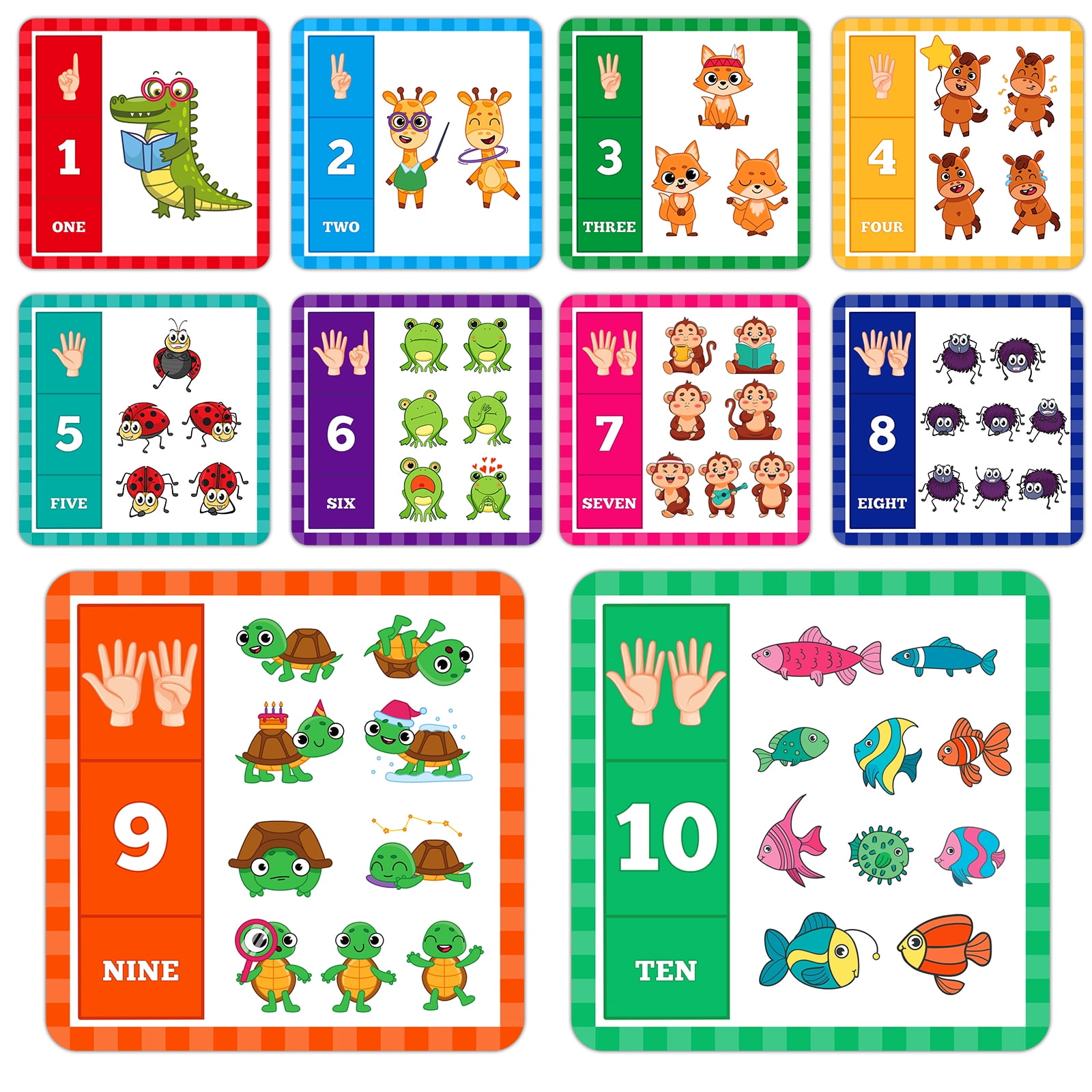 WaaHome 10PCS Numbers Posters for Classroom Decorations Numbers Animals ...