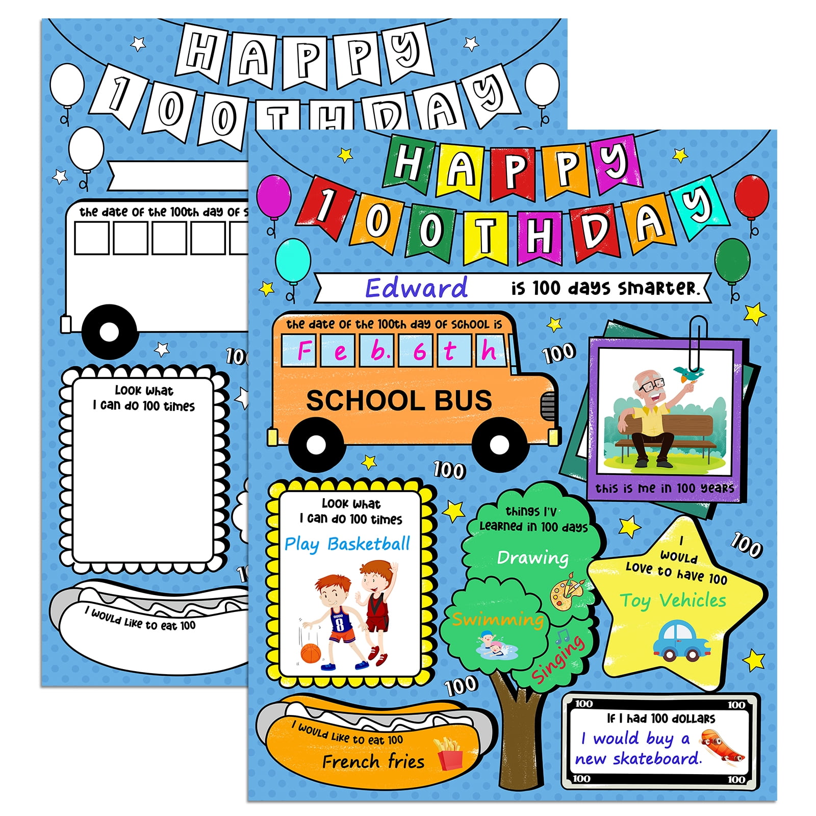 WaaHome 24PCS Happy 100th Day of School Posters DIY 100 Day of School ...
