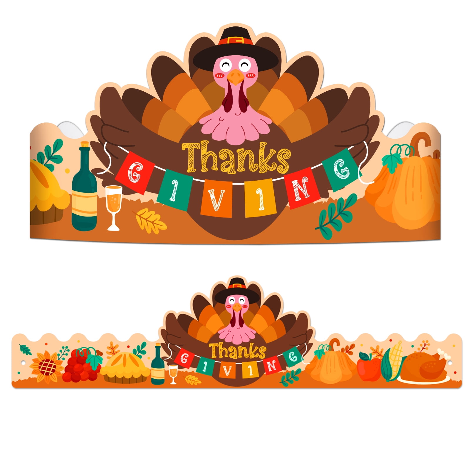 WaaHome 24PCS Turkey Hats Thanksgiving Crowns Headbands for Kids Turkey ...