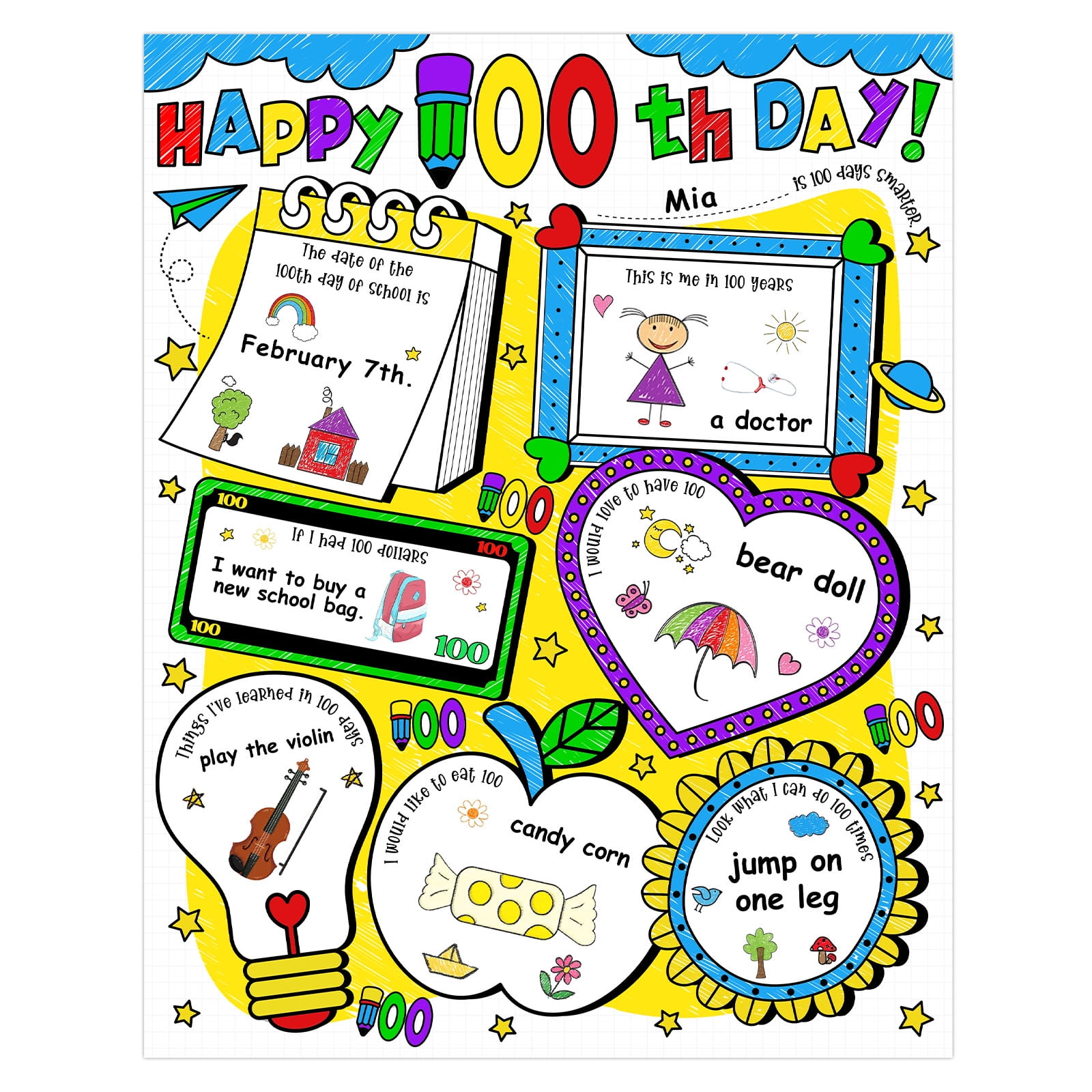 Waahome 24pcs Happy 100th Day Poster All About Me 100th Day Of School