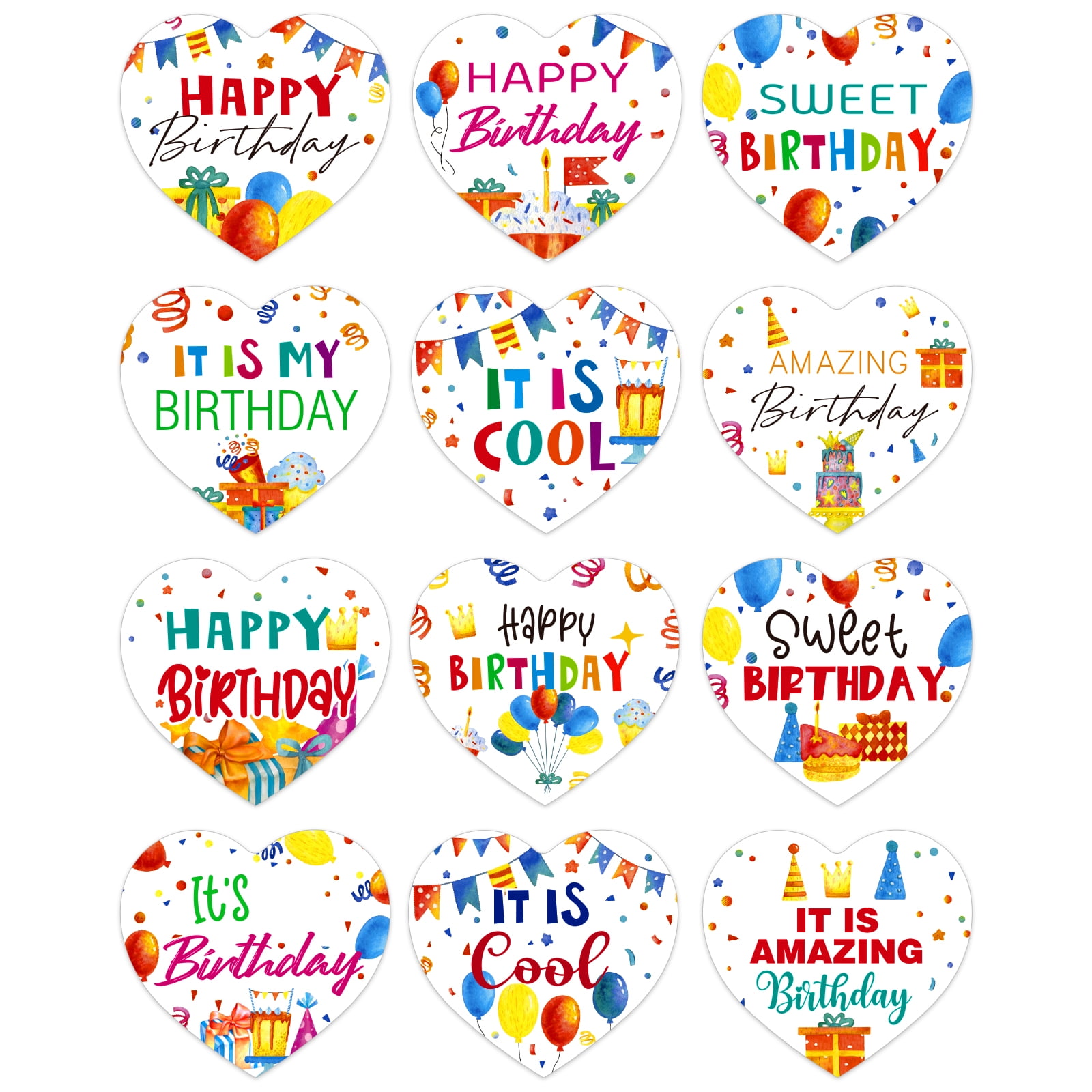 WaaHome 36pcs Happy Birthday Stickers Label Heart Birthday Stickers for ...
