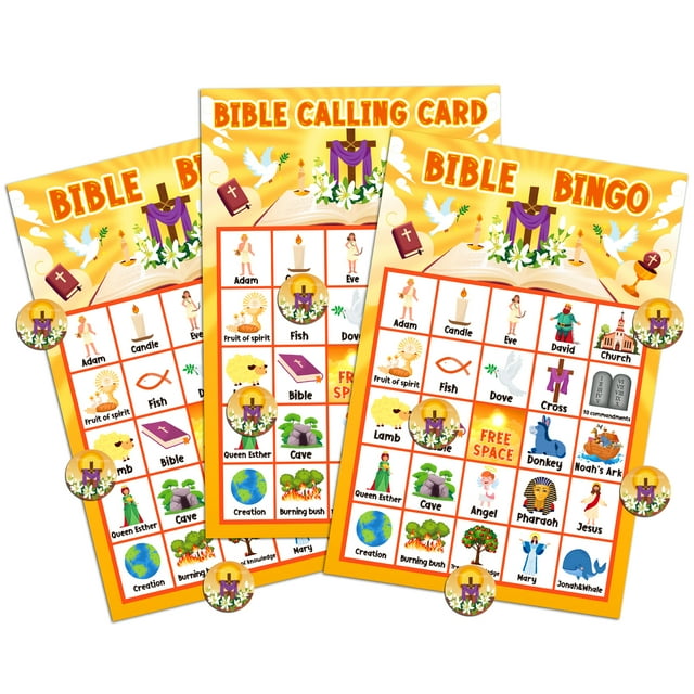 WaaHome Bible Bingo Game for Kids with 24 Players Religious Easter ...