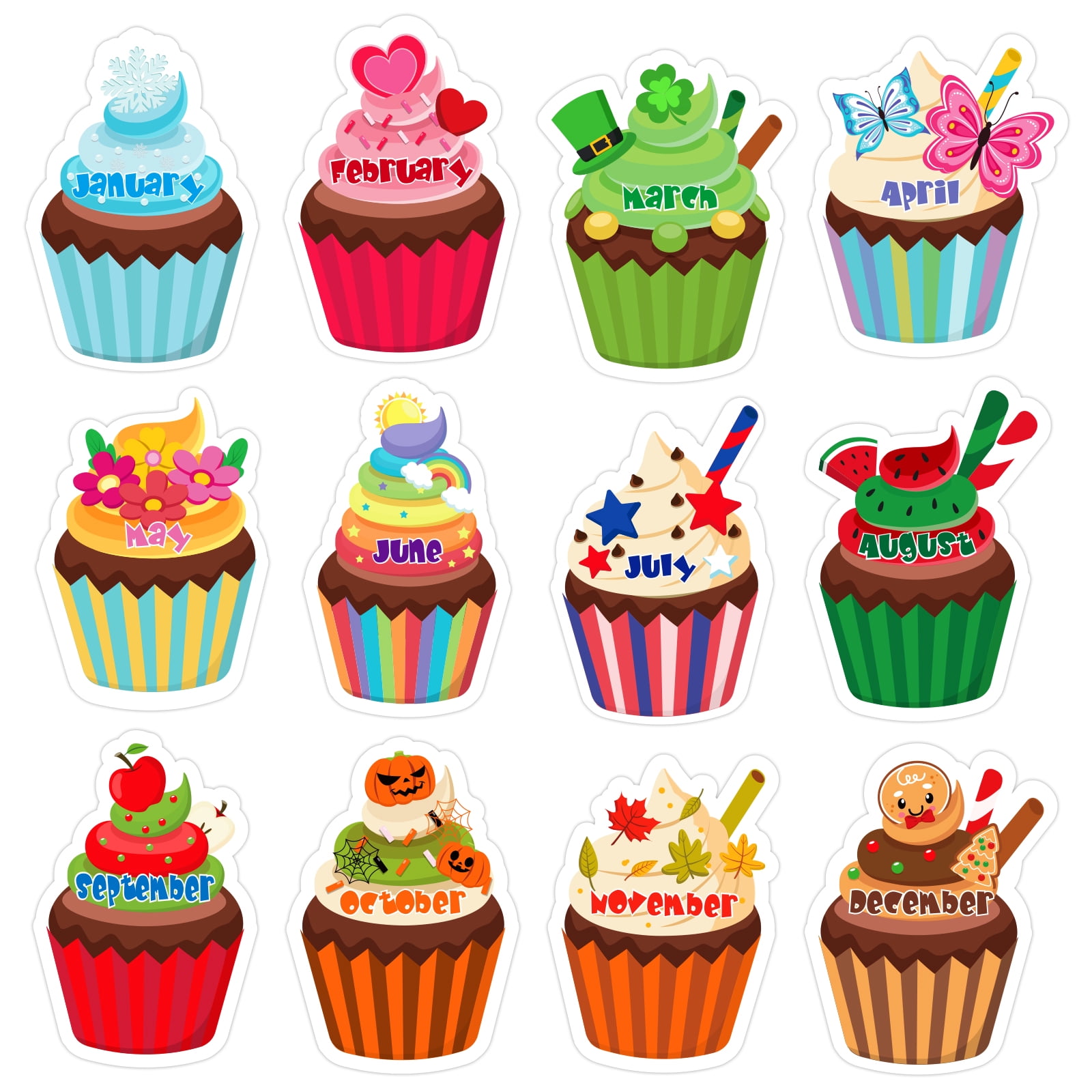 WaaHome Set of 12 Birthday Cupcake Cutouts Chart Poster, 7''x10.5 ...