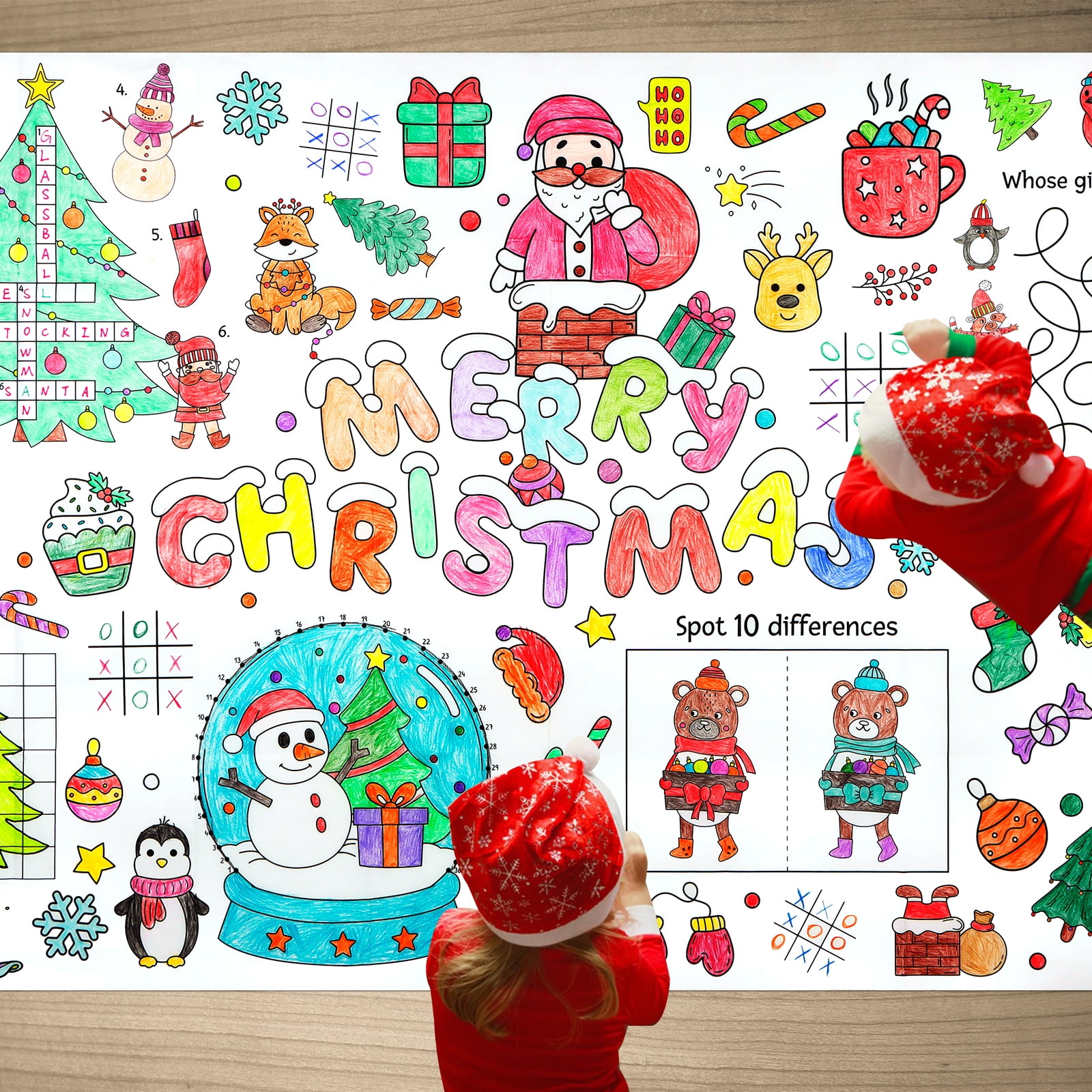 WaaHome Christmas Coloring Tablecloth for Kids, 35"x54" Giant Coloring ...