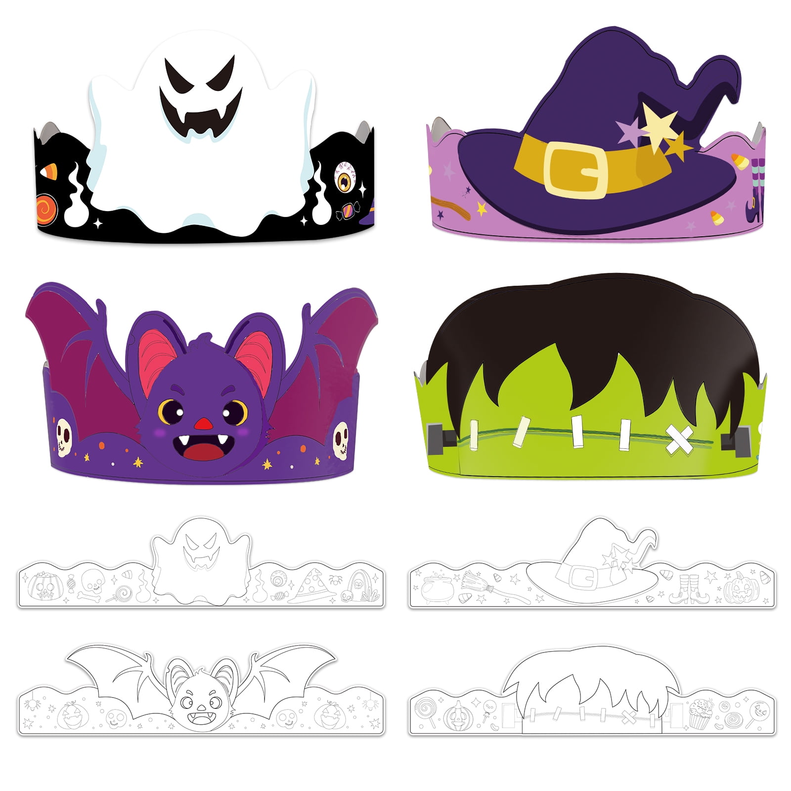 WaaHome Coloring Halloween Paper Hats Decorations for Kids Adults 24pcs ...