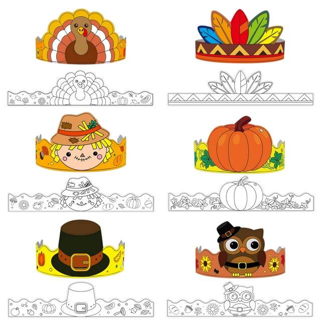 WaaHome Coloring Thanksgiving Paper Hats Decorations for Kids Adults ...