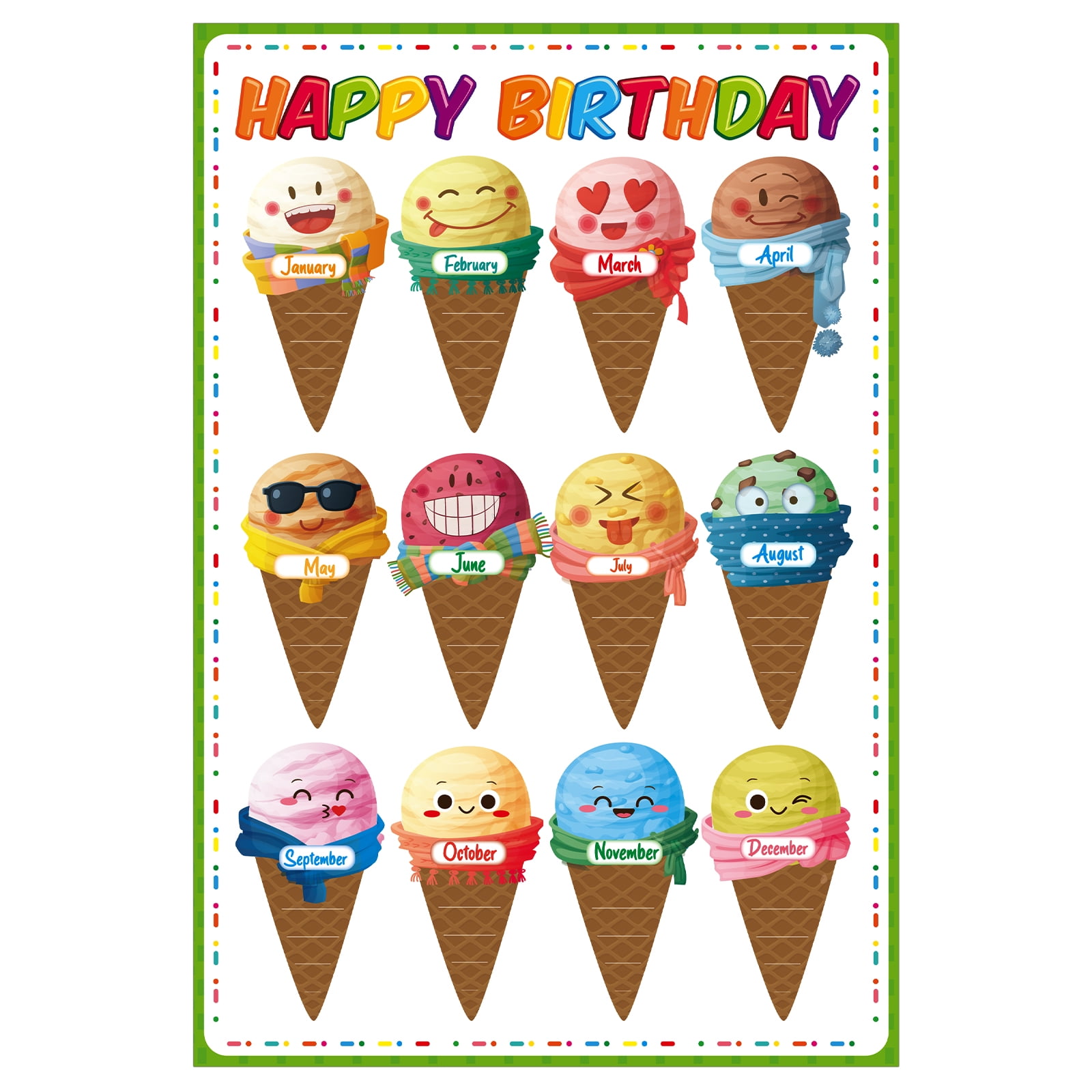 WaaHome Watercolor Happy Birthday Chart Poster 16.5"x 11" Classroom ...