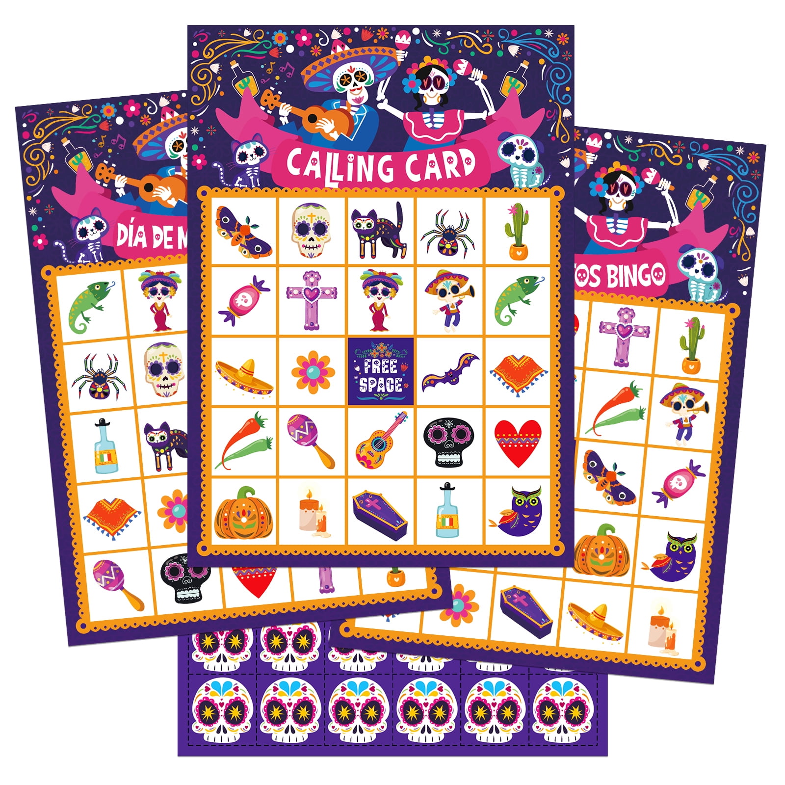 WaaHome Day of The Dead Bingo Game for Kids 26 Players Halloween Dia De ...