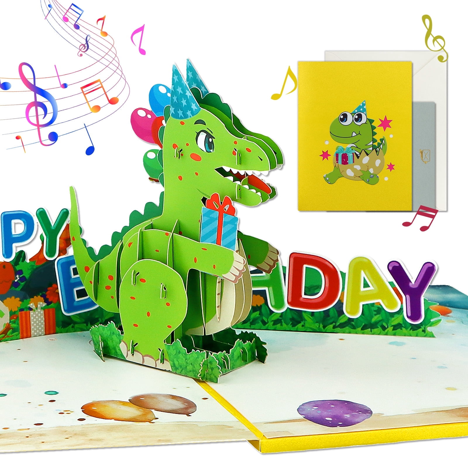 WaaHome Dinosaur Musical Birthday Cards for Kids - Music and Lights 3D ...