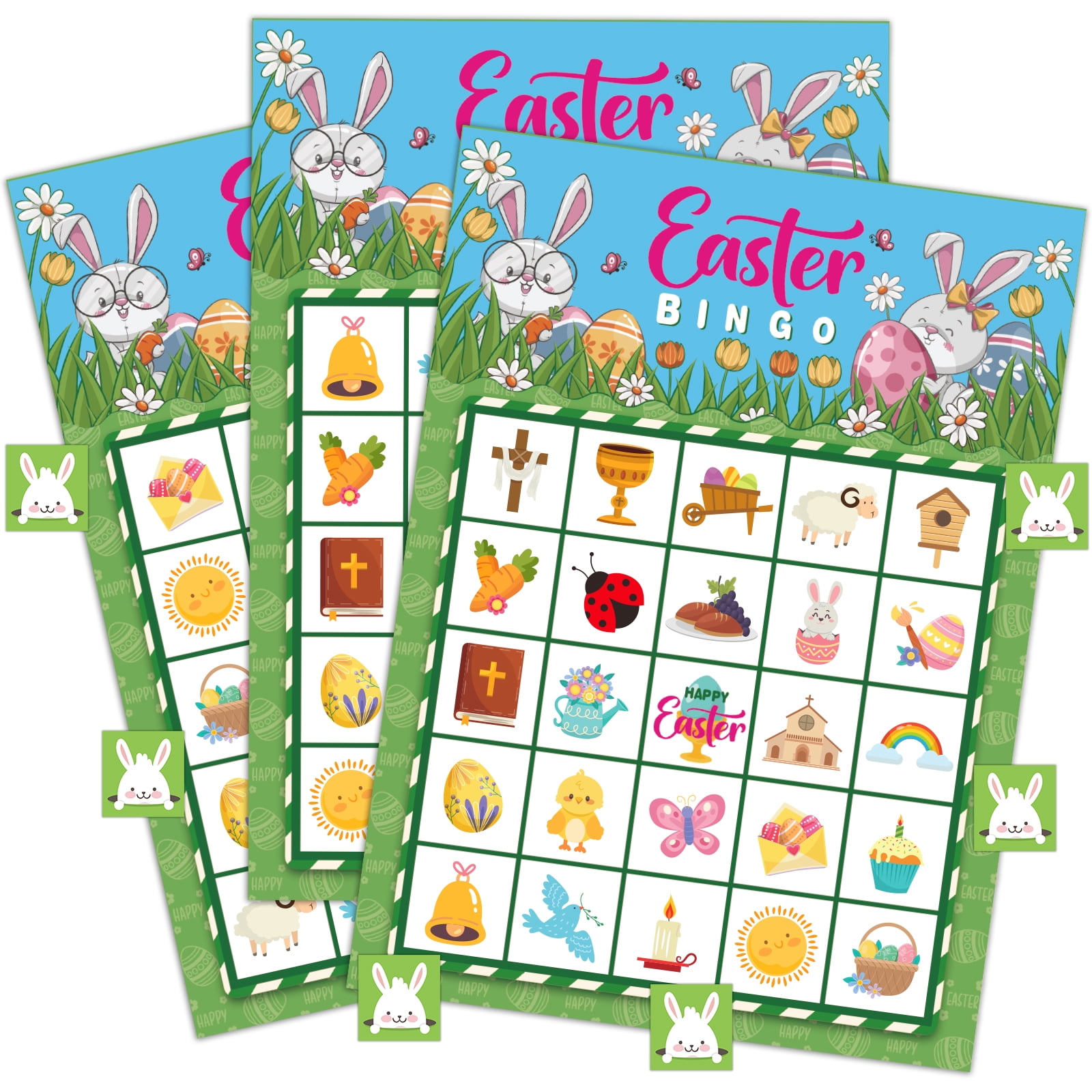 WaaHome Easter Bingo Games Easter Bingo Cards for Kids 26 Bunny Easter ...