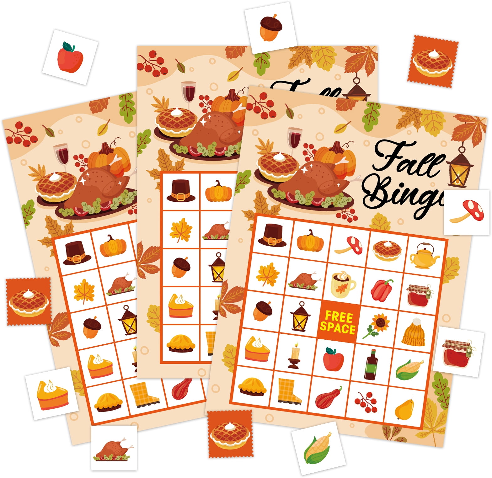 WaaHome Fall Bingo Cards for Kids 26 Players Thanksgiving Bingo Game ...