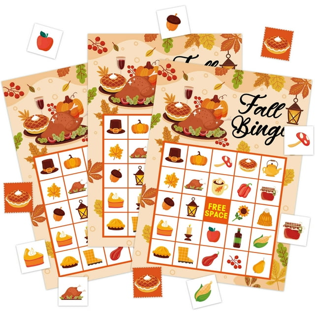 WaaHome Fall Bingo Cards for Kids 26 Players Thanksgiving Bingo Game ...