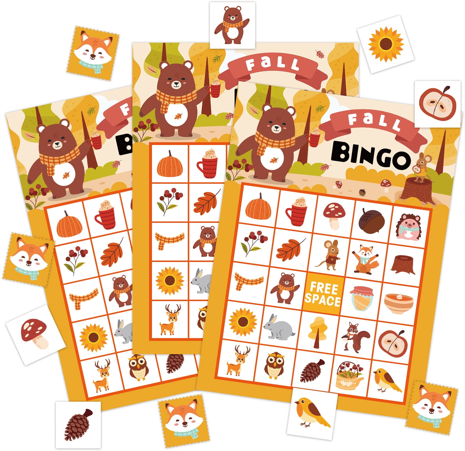 WaaHome Fall Bingo Cards for Kids 26 Players Thanksgiving Bingo Game ...