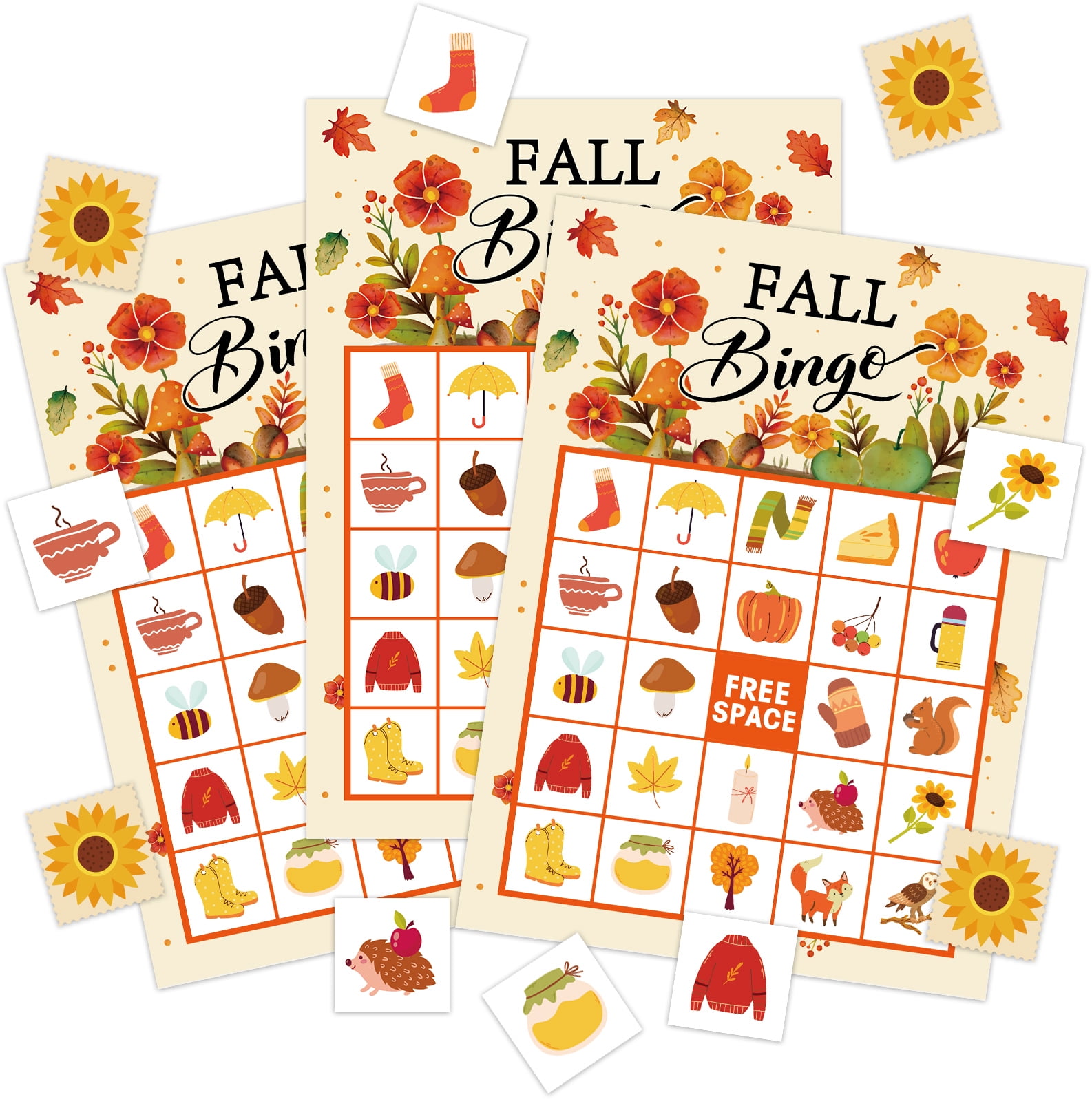 WaaHome Fall Bingo Cards for Kids 26 Players Thanksgiving Bingo Game ...