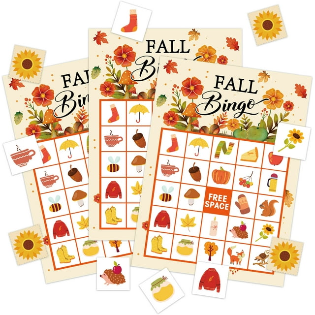 WaaHome Fall Bingo Cards for Kids 26 Players Thanksgiving Bingo Game ...