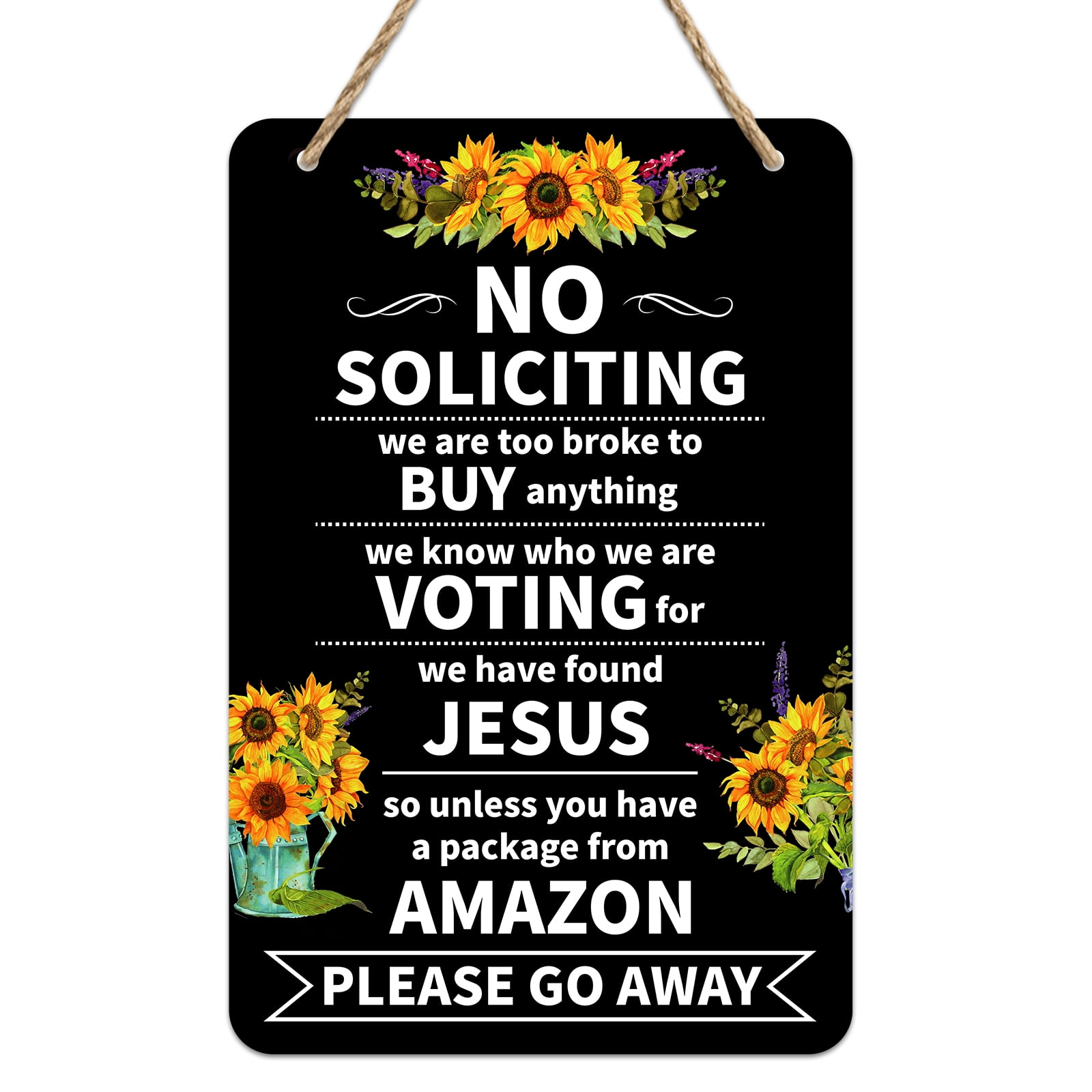 "WaaHome 8""x12"" Funny No Soliciting Sunflower Sign for Home Door ...