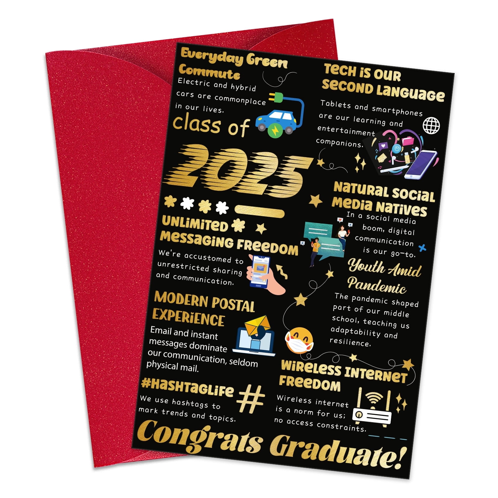 WaaHome Class of 2025 Graduation Card - Gold Foil Black Greeting Cards ...