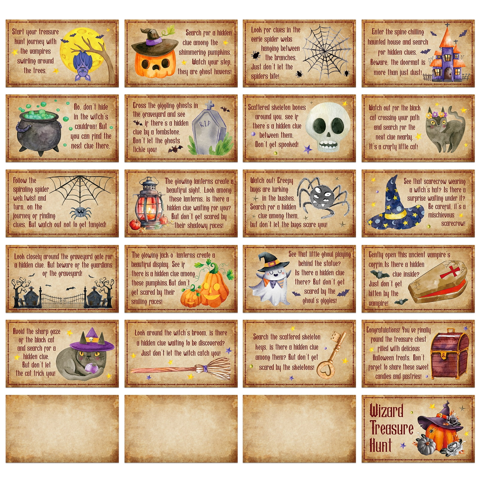 WaaHome Halloween Wizard Treasure Hunt Clues Game Cards 24PCS Halloween ...