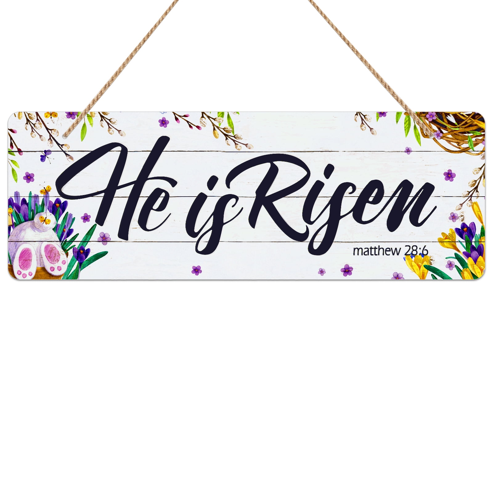 WaaHome He is Risen Door Sign 5"x14.5" He is risen wall decor He is ...