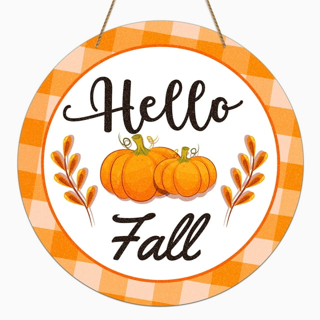 WaaHome Hello Fall Sign for Front Door,11.5" Round Fall Wreath Door ...