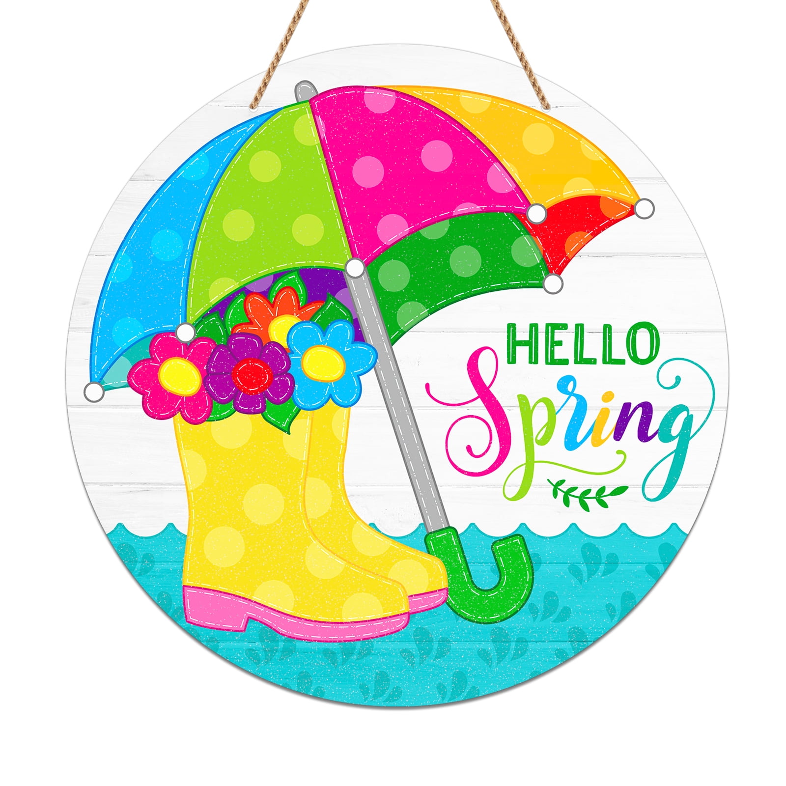 WaaHome Hello Spring Door Sign, Colorful Flowers Spring Door Decor ...