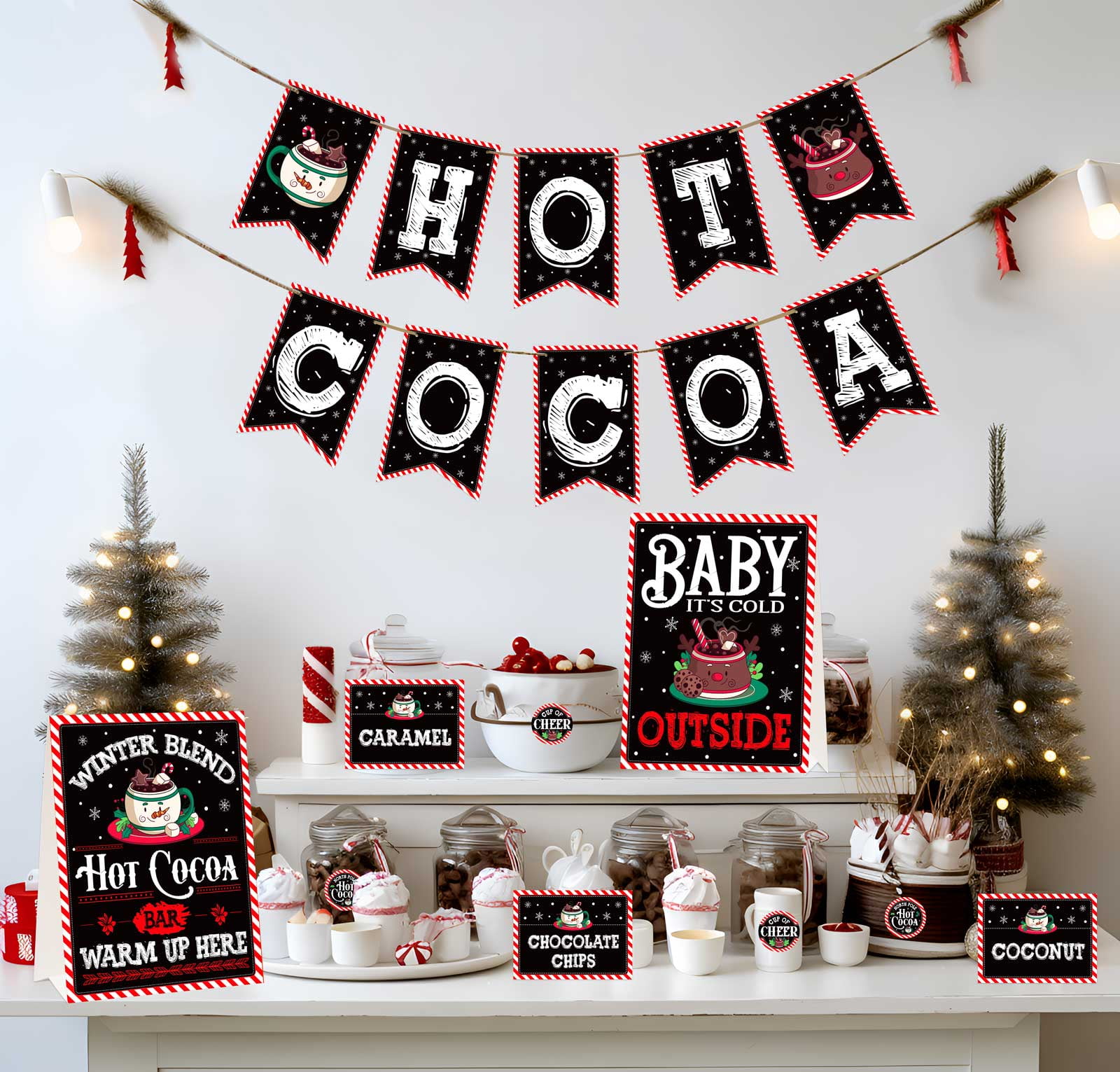 WaaHome Hot Cocoa Bar Kit with Decor Banner, Labels, Cup Tags for Baby ...