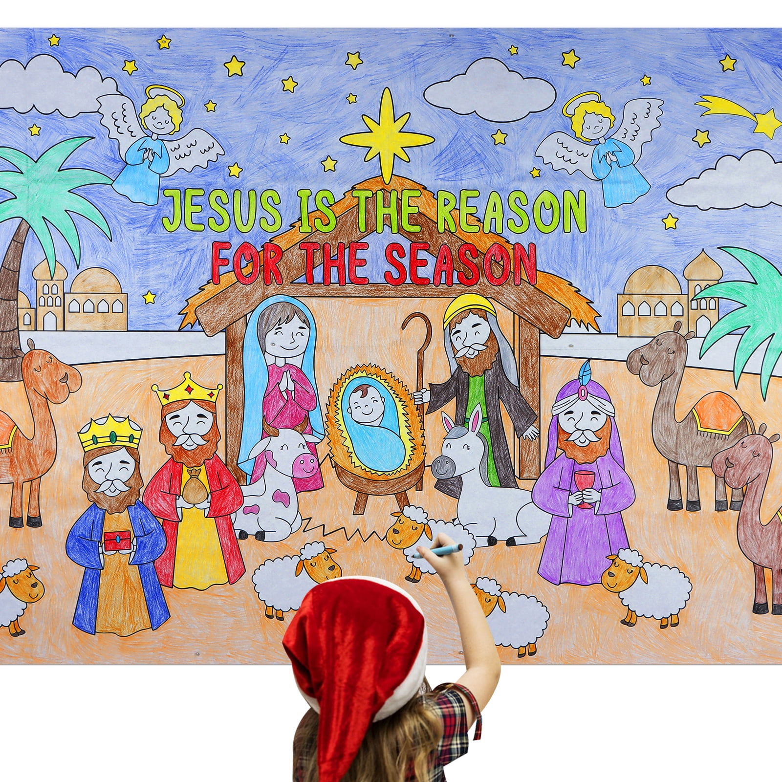 WaaHome Kids Coloring Nativity Christmas Tablecloth, Disposable Paper ...