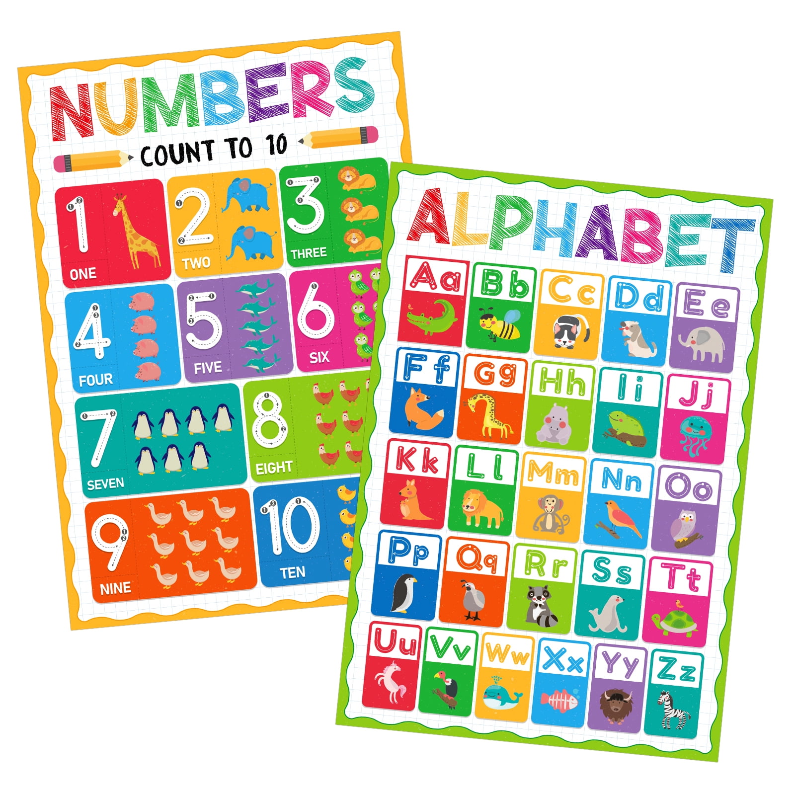 WaaHome Alphabet&Numbers Educational Preschool Posters for Toddlers 11 ...