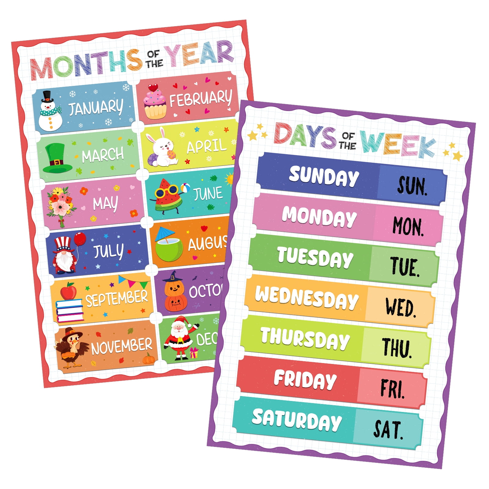 WaaHome Educational Preschool Posters for Toddlers Kids 11"x 16.5" Days ...