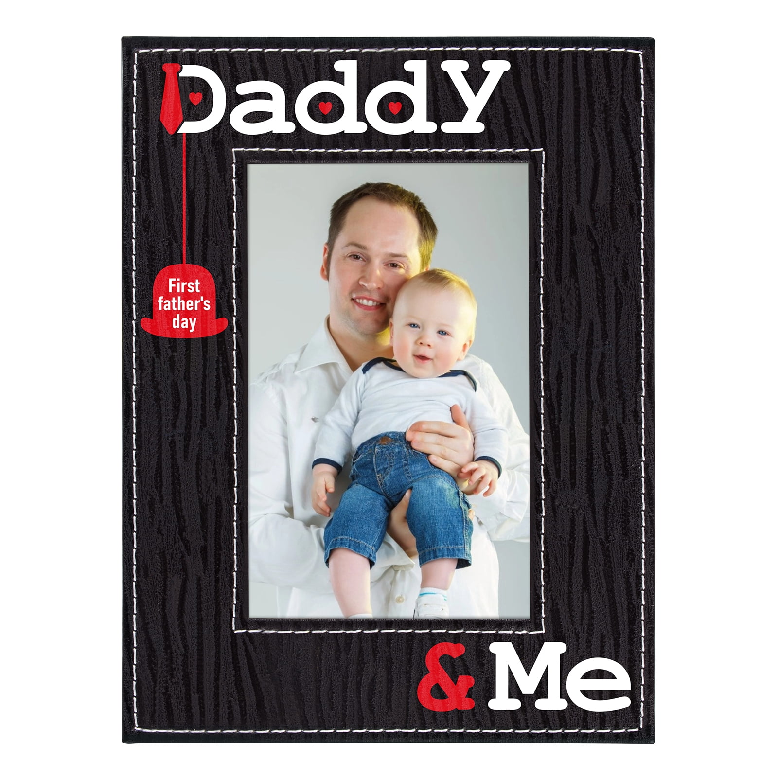 WaaHome Daddy & Me Photo Frame, First Time Dad Gifts, Leather and ...